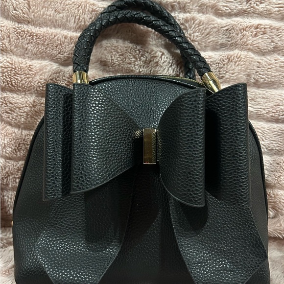Crossi | Bags | Crossi Black Vegan Pebbled Leather Bow Handbag | Poshmark